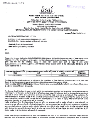 Certificates of Mile Stone Preservatives