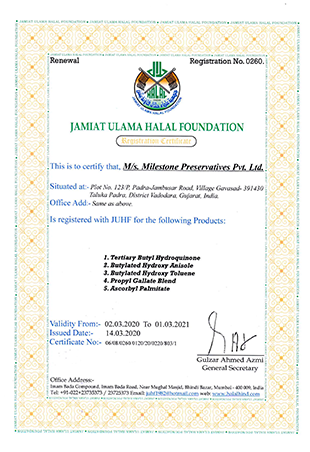 Certificates of Mile Stone Preservatives