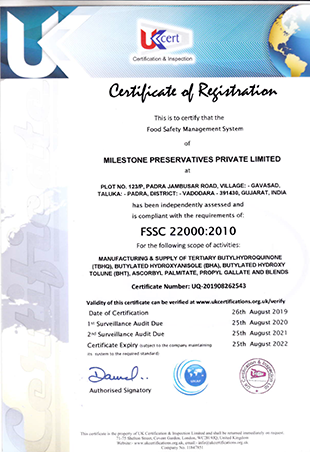 Certificates of Mile Stone Preservatives