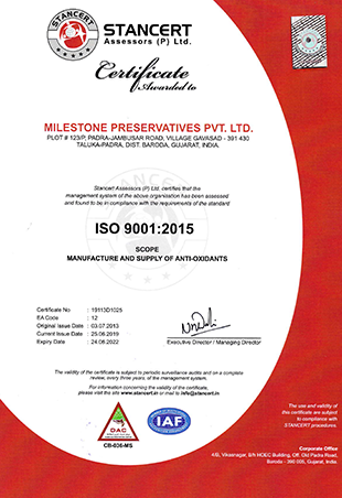 Certificates of Mile Stone Preservatives